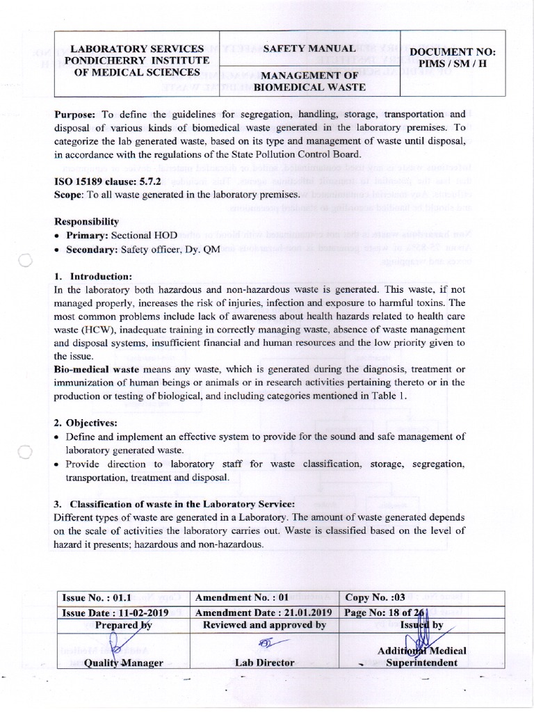 SOP - Biomedical Waste Management | PDF