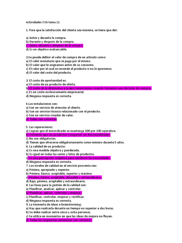 Act Tema 11 | PDF | Calidad (comercial) | Servicio al Cliente