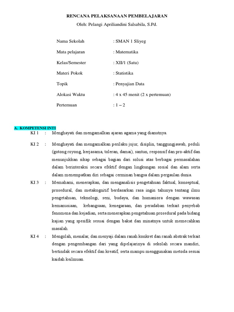 RPP Statistika (Penyajian Data) XII | PDF