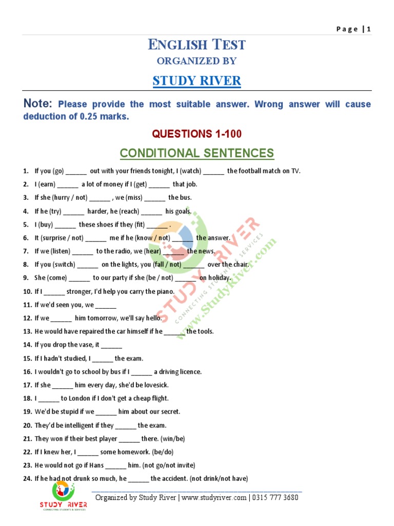 Articles & Conditional Sentences Test | PDF
