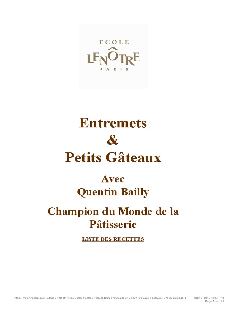 Recettes de Pâtisserie par Quentin Bailly | PDF | Meringue | Caramel