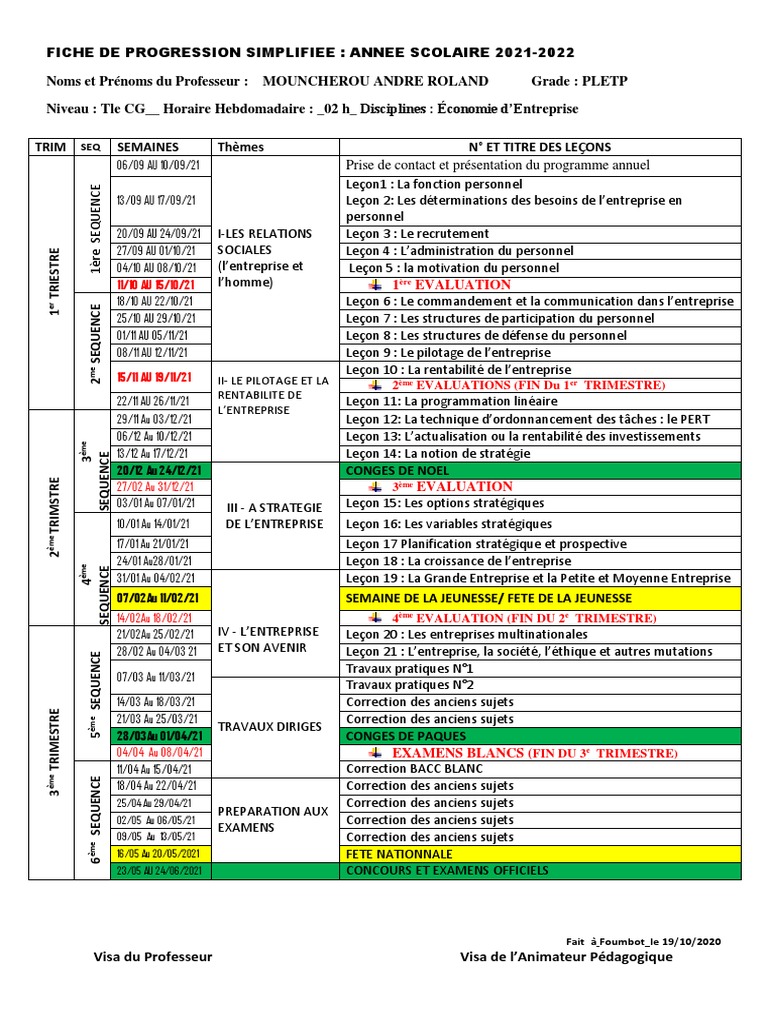 Fiche de Progression Eoe Tle CG | PDF | Économie