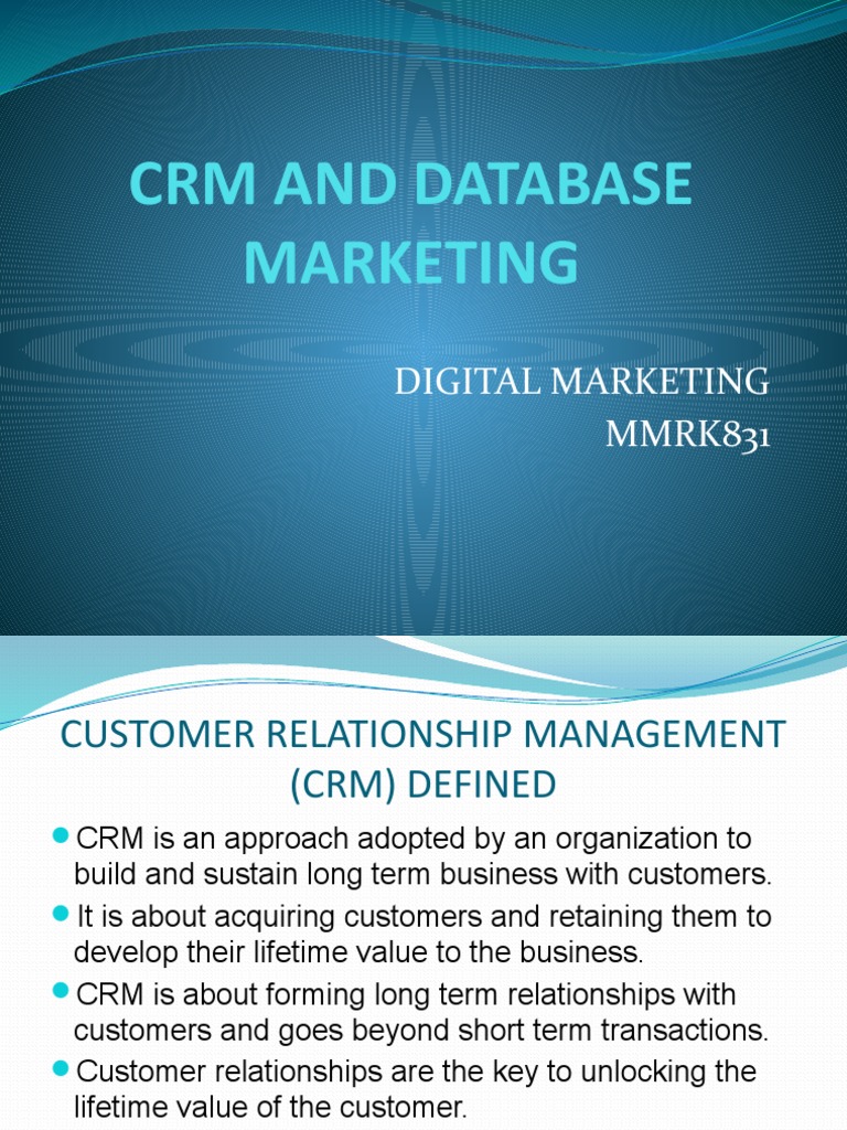 CRM and Database Marketing | PDF | Customer Relationship Management ...
