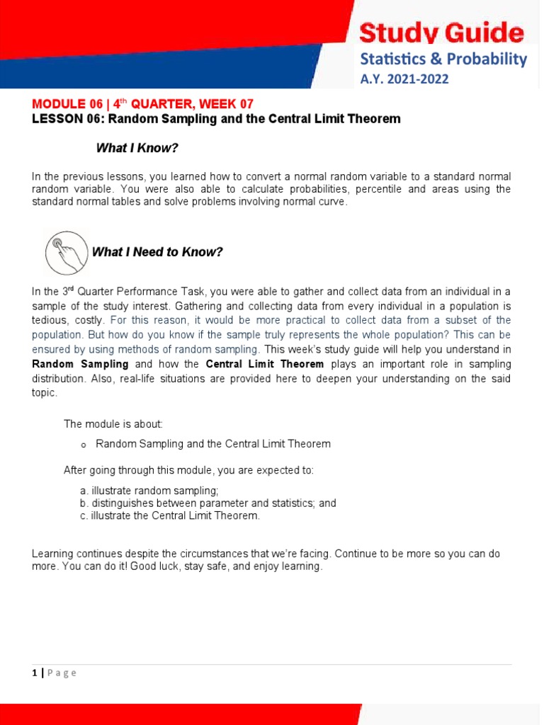 Week 7 STUDY GUIDE Statistics Probability 1 | PDF | Sampling ...