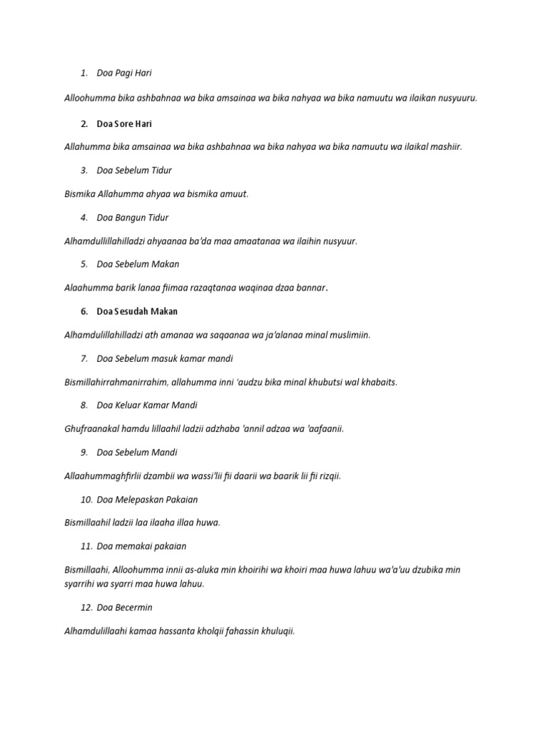 20 Doa Pendek Sehari-hari | PDF | Religion & Spirituality | Lifestyle