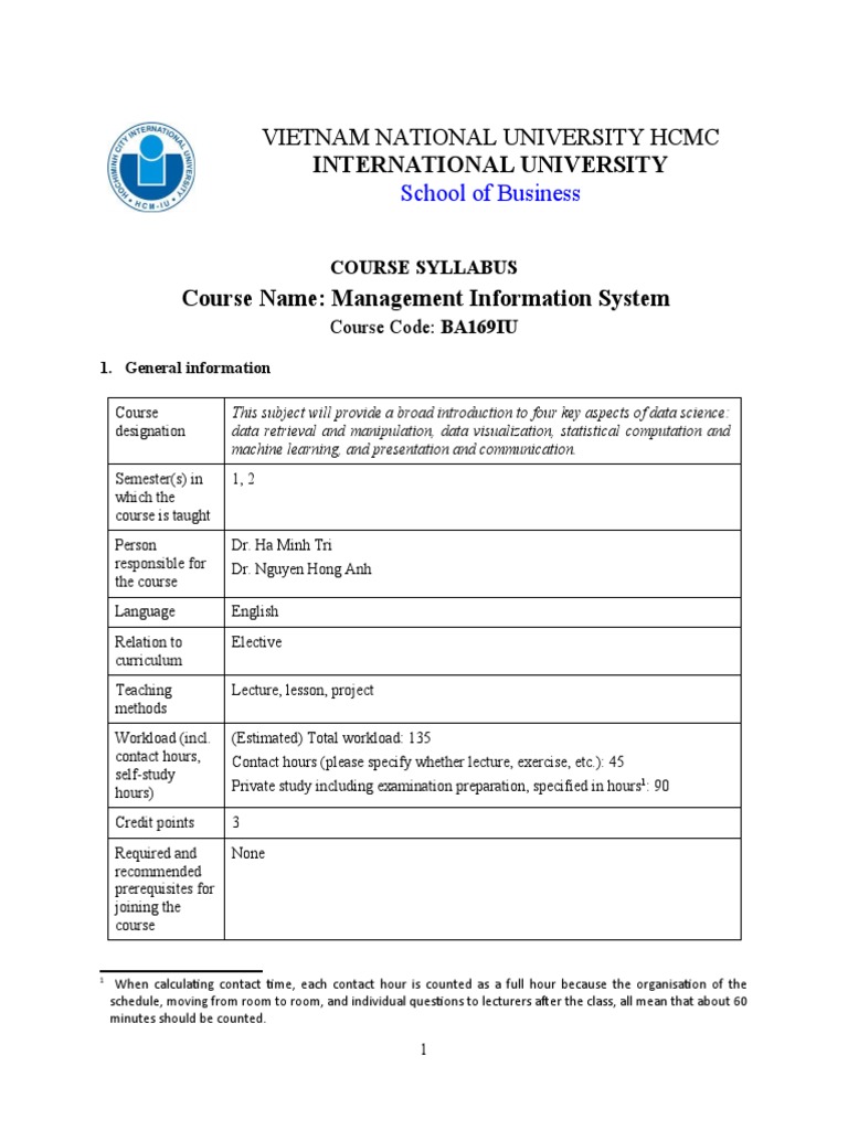 Management Information Systems Syllabus | PDF | Management Information ...