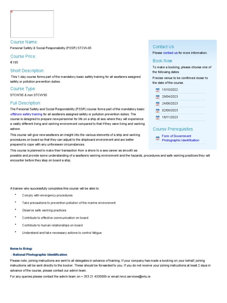 Personal Safety & Social Responsibility (PSSR) STCW-95 | PDF | Sailor