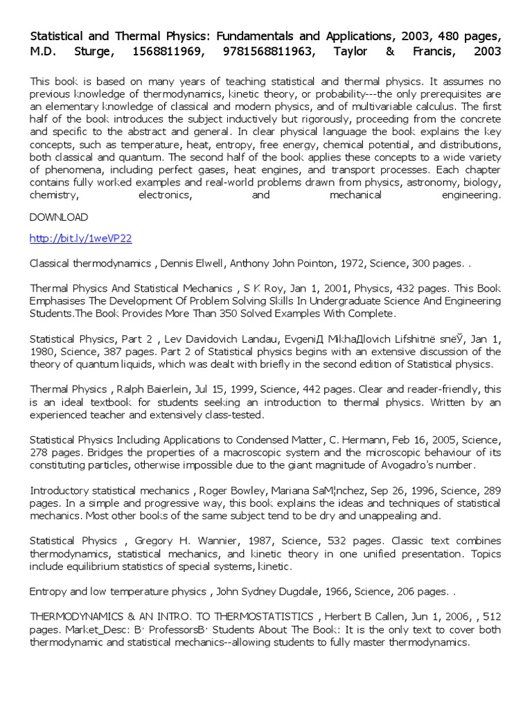 Statistical and Thermal Physics Fundamentals and Applications | PDF | Thermodynamics | Physics