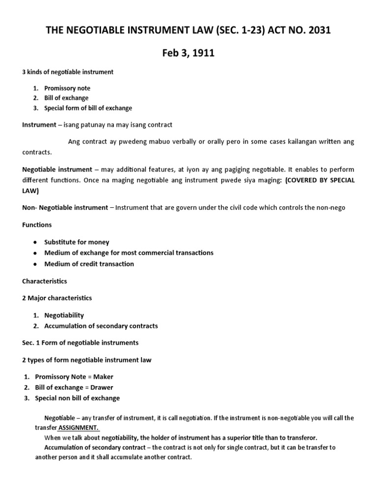 The Negotiable Instrument | PDF | Negotiable Instrument | Promissory Note