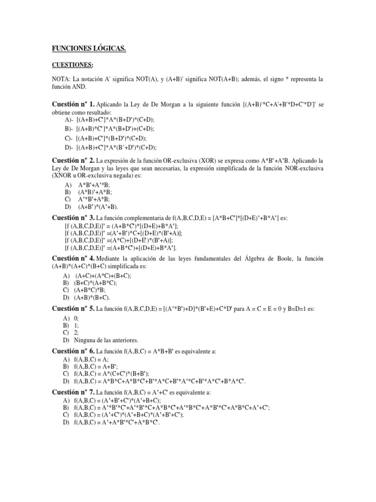 Ejercicios Funciones Logicas | PDF | Multiplicación | Poco
