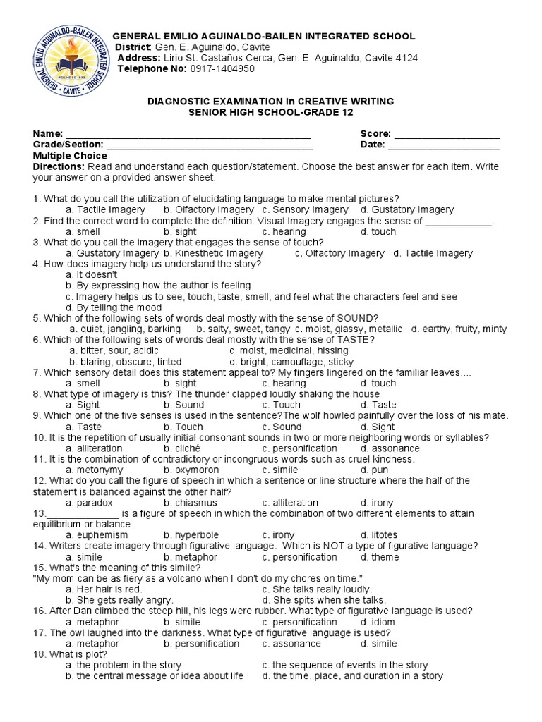 Grade 12 Creative Writing Exam | PDF | Foreign Language Studies ...