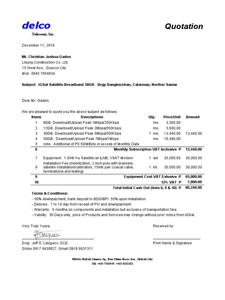 iGSat Broadband - Llsung Contructions | PDF | Telecommunications ...