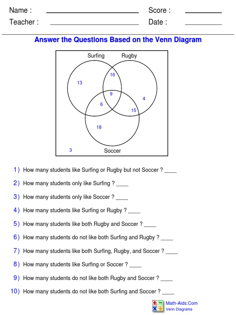 Venn Diagram Worksheet 2 | PDF | Ball Games | Team Sports