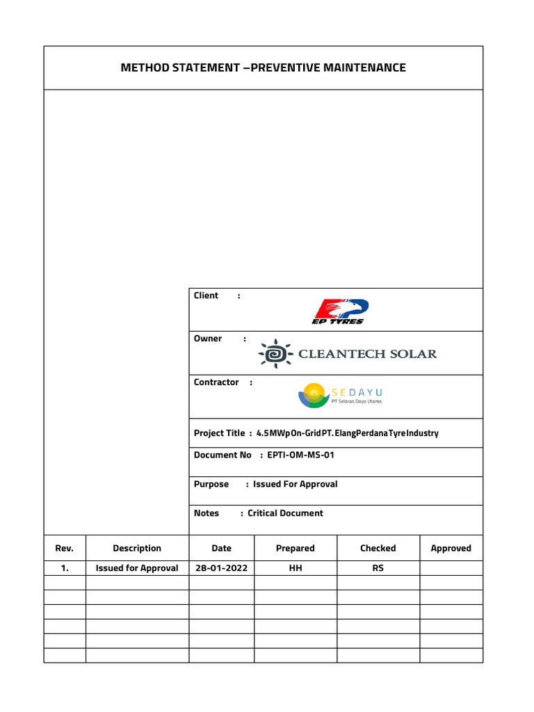 EPTI-OM-MS-01 - Method Statement For Preventive Maintenance Work | PDF ...