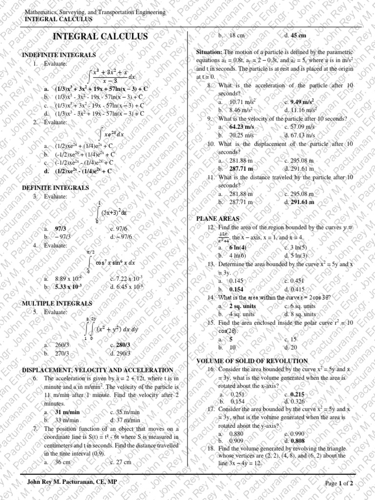 Integral Calculus | PDF | Area | Acceleration