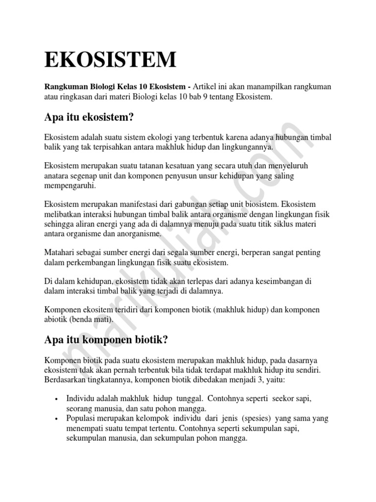 BAB IX Rangkuman Materi Biologi Kelas 10 EKOSISTEM | PDF