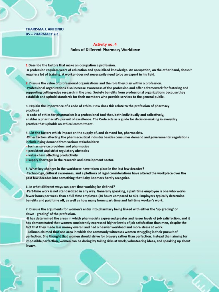 Activity 4 | PDF | Pharmacist | Profession