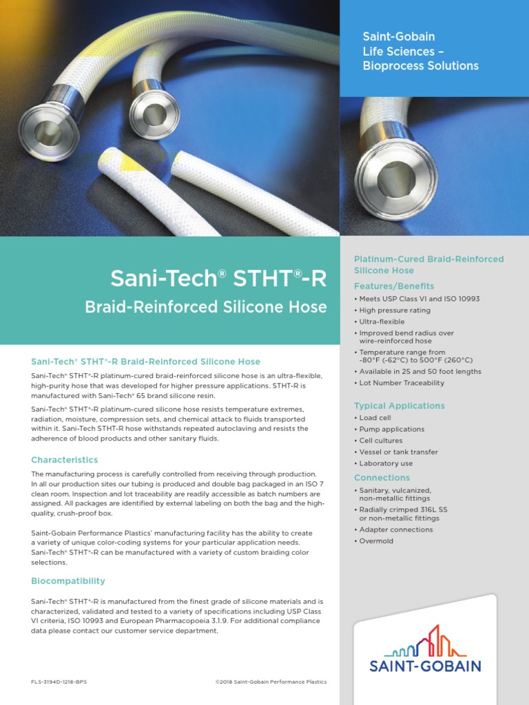 Data Sheet - Sani-Tech® STHT-R Braided Reinforced Silicone Hose | PDF | Silicone | Sterilization ...