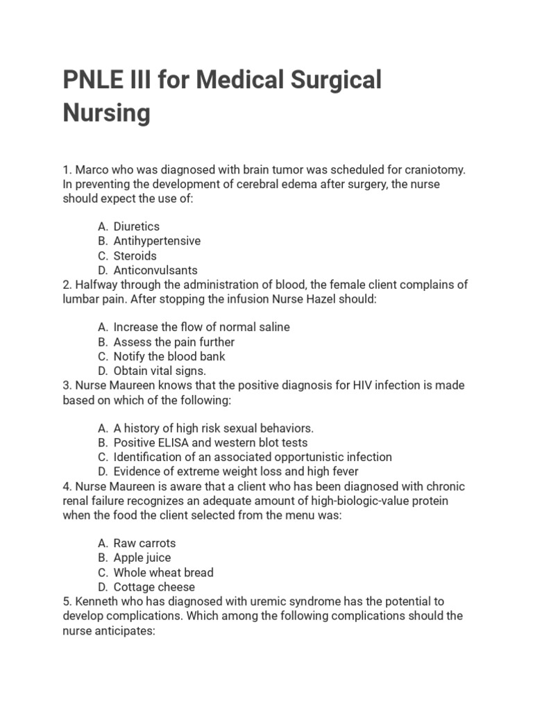 PNLE III For Medical Surgical Nursing | PDF | Hypertension | Cholesterol