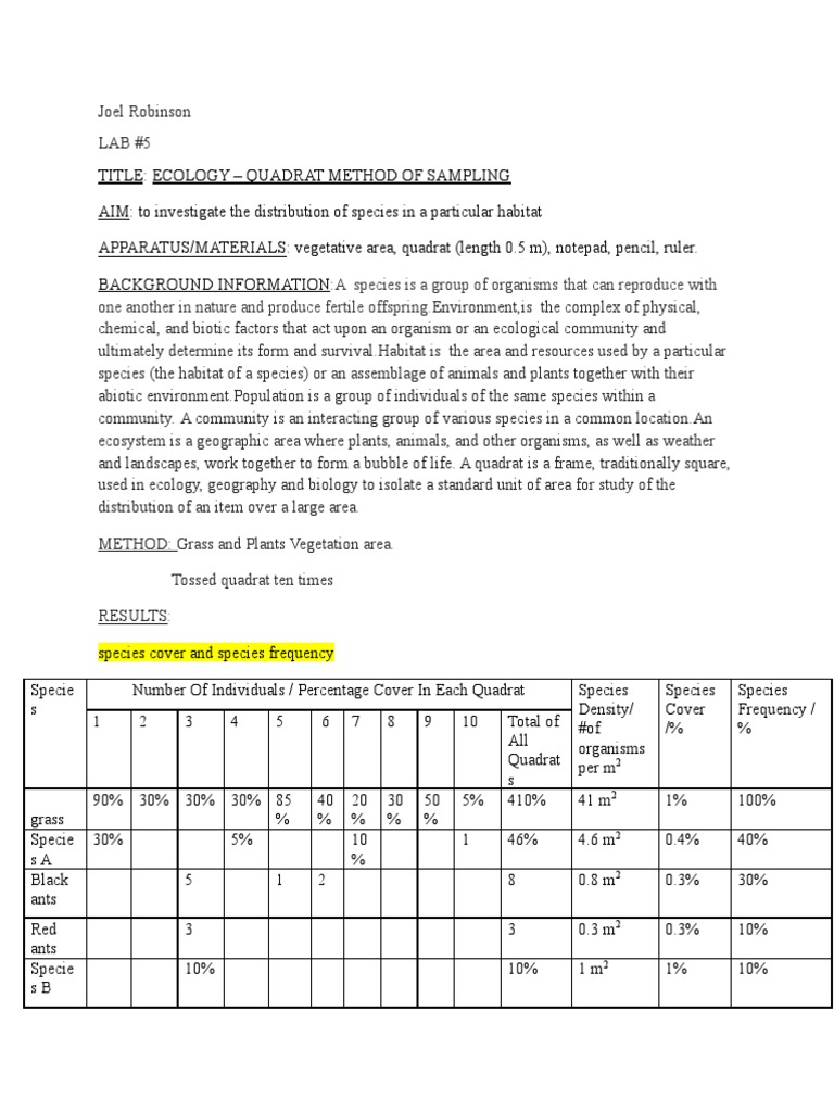 LAB #5 by Joel Robinson | PDF | Sampling (Statistics) | Ecology
