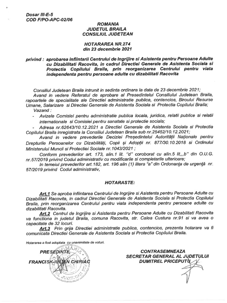 HCJ Infiintare CIAPAD Racovita | PDF