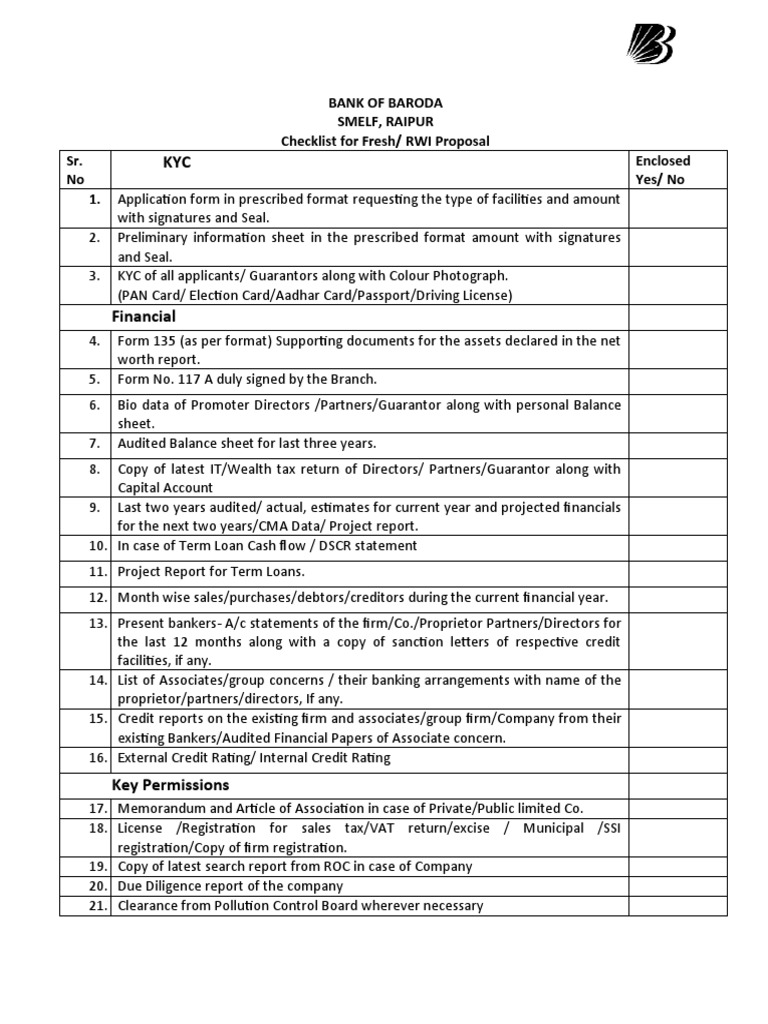 Checklist For Fresh Proposal New | PDF | Credit | Finance & Money ...