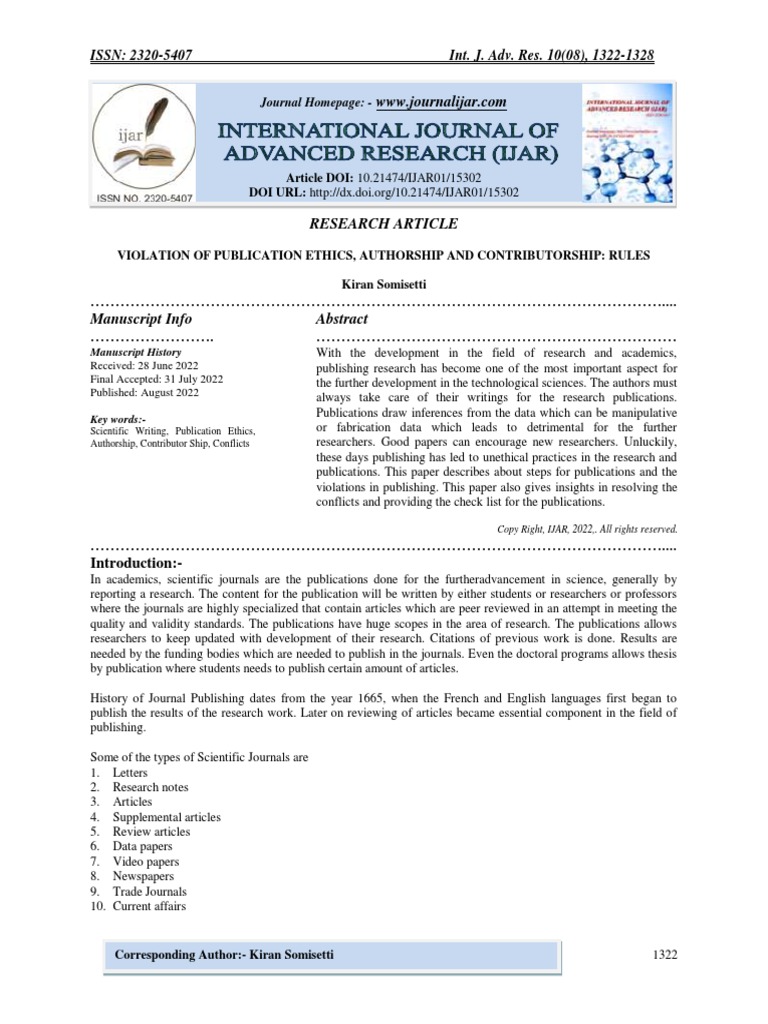 Violation Of Publication Ethics Authorship And Contributorship Rules
