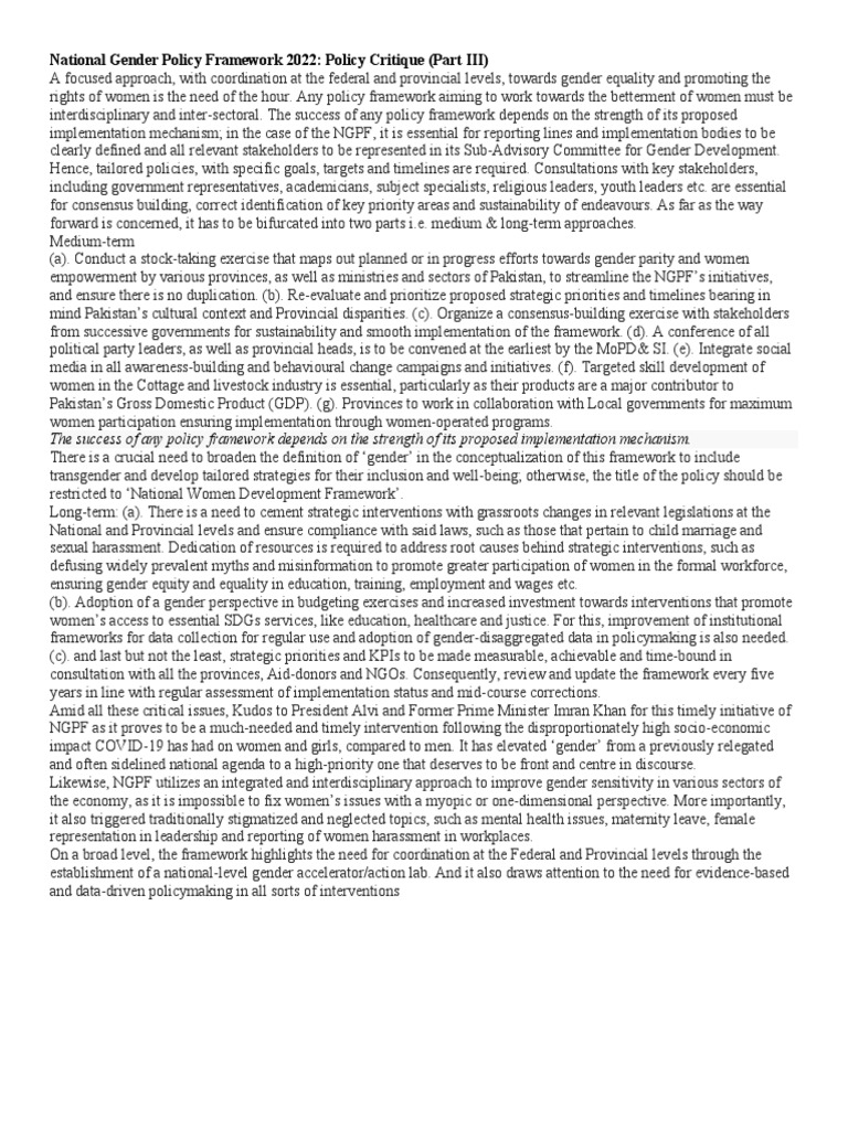 National Gender Policy Framework 2022 | PDF