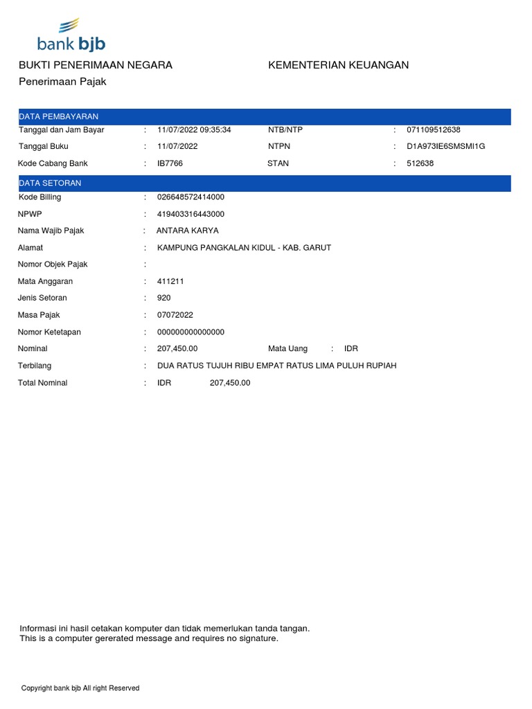 Bukti Setor Pajak | PDF