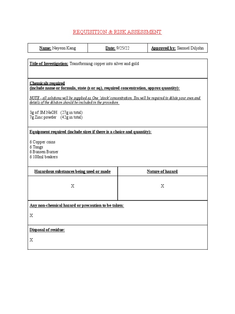 Requisition & Risk Assessment | PDF