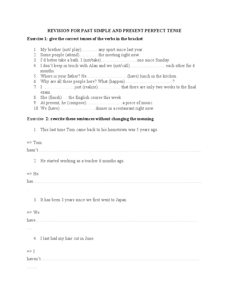 Revision For Past Simple and Present Perfect Tense | PDF | Grammatical ...