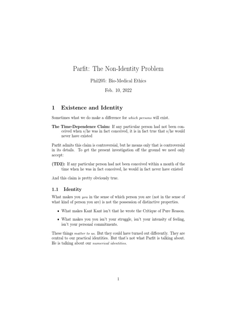 Parfit The Non-Identity Problem | PDF | In Vitro Fertilisation ...
