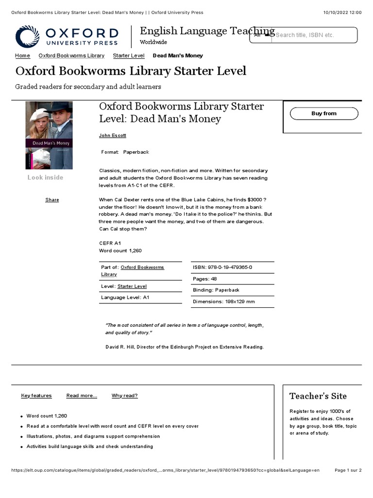 Oxford Bookworms Library Starter Level: Dead Man's Money - Oxford ...
