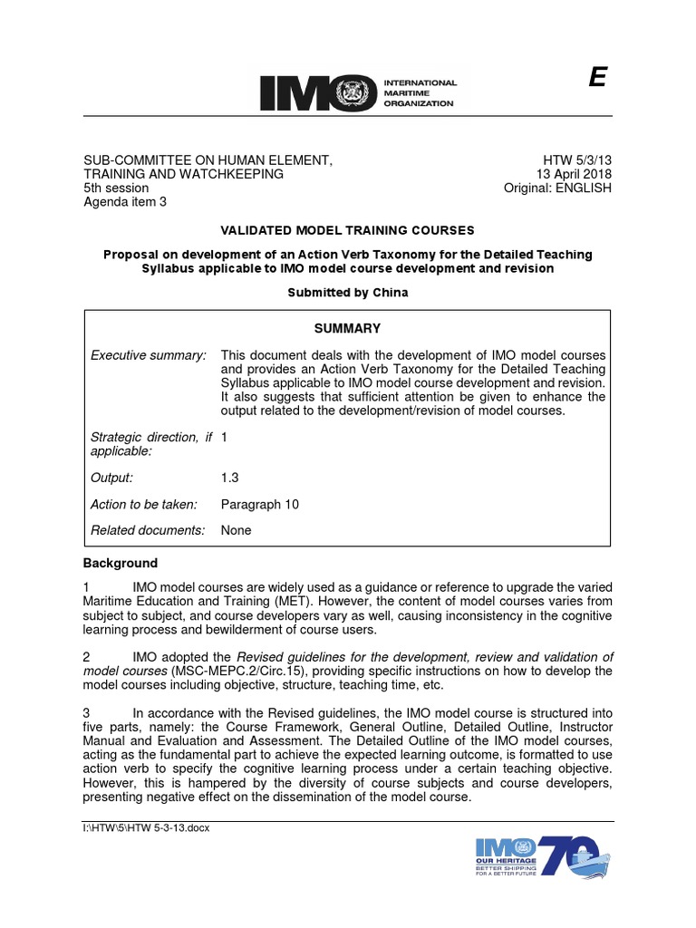 Action Verb Taxonomy for IMO Training | PDF | Cognition | Knowledge