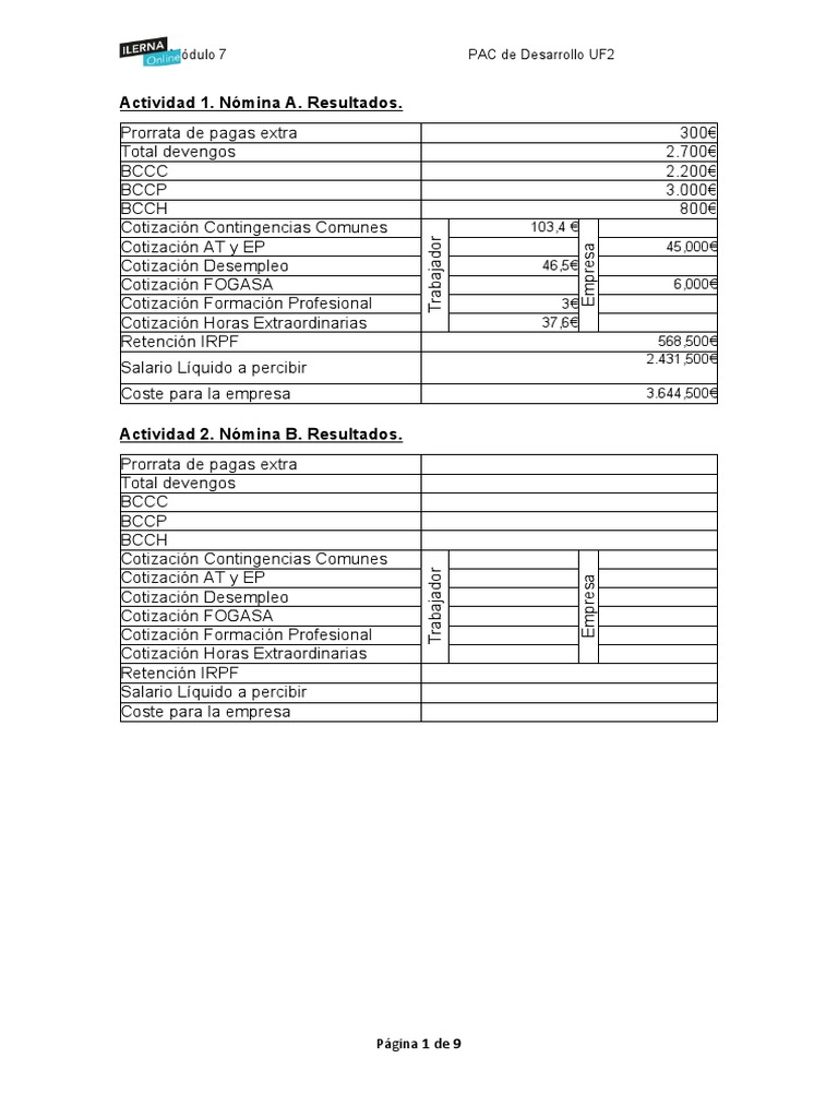 PAC de Desarrollo (UF2) - Módulo 7 Nóminas | PDF