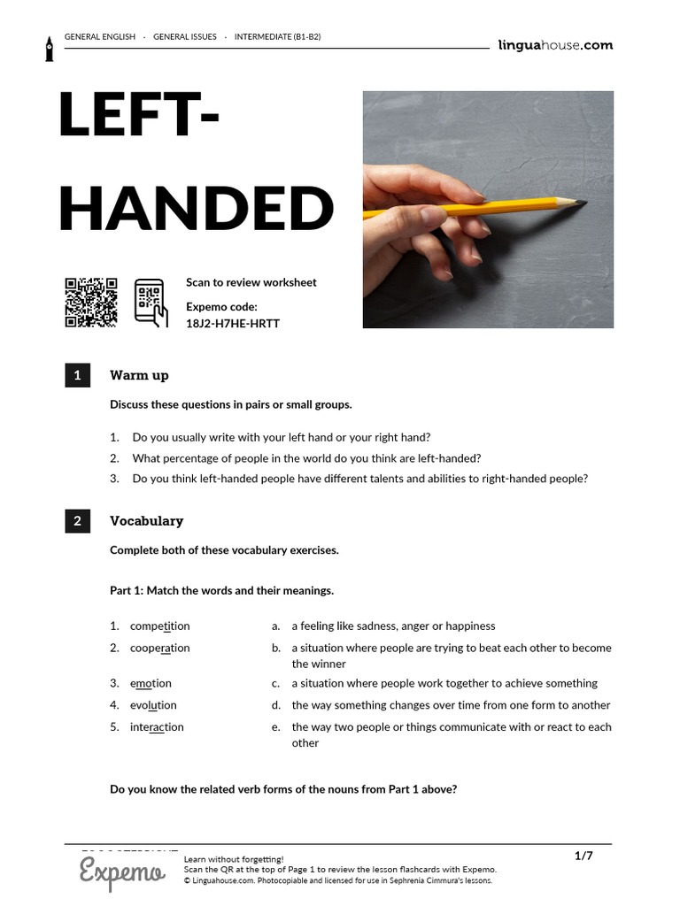B2 Lesson On Left-Handedness | PDF | Handedness | Human Communication