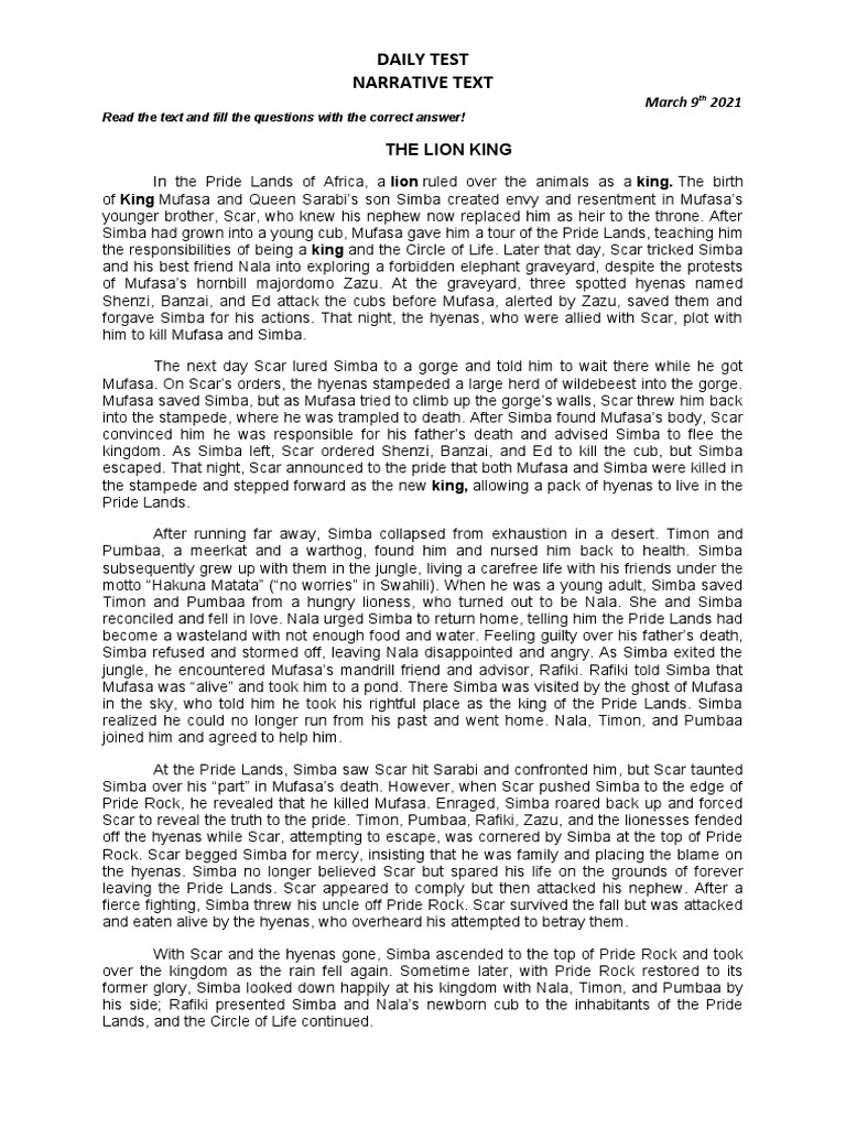 Soal Narrative Text 9 Maret 2021 | PDF