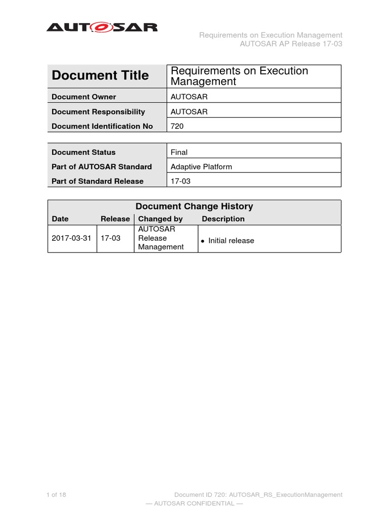 AUTOSAR RS ExecutionManagement | PDF | Computing | System Software