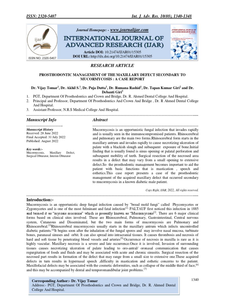 Prosthodontic Management of The Maxillary Defect Secondary To ...