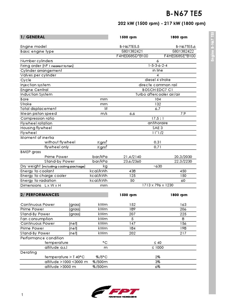 NEF67 TE5 - 202kW - 217kW | PDF | Engines | Vehicle Technology