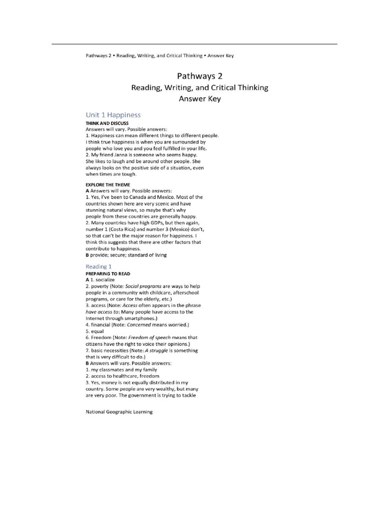 Pathways 2 Answers #1 | PDF