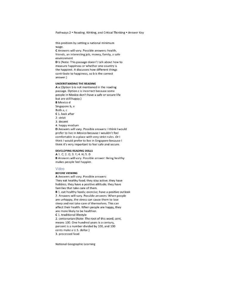 Pathways 2 Answers #2 | PDF