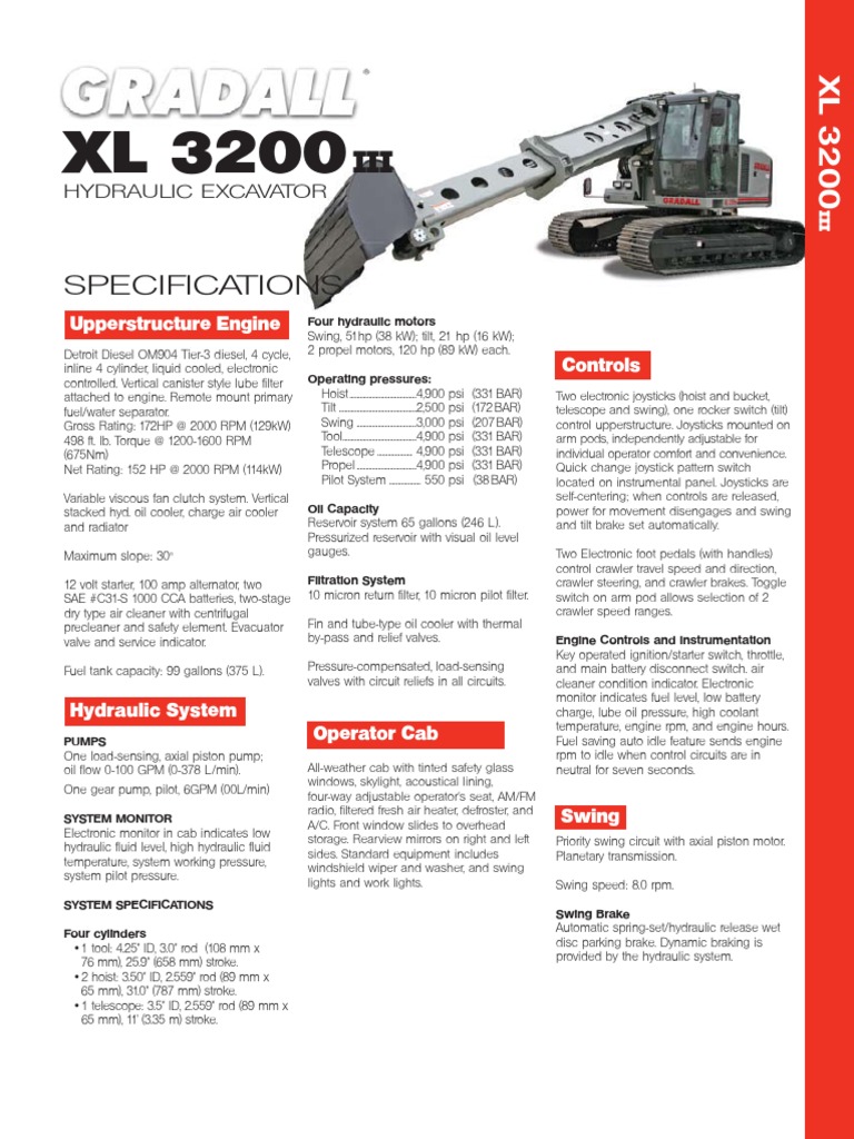 Gradall XL3200 III Specifications Overview | PDF | Elevator | Engines