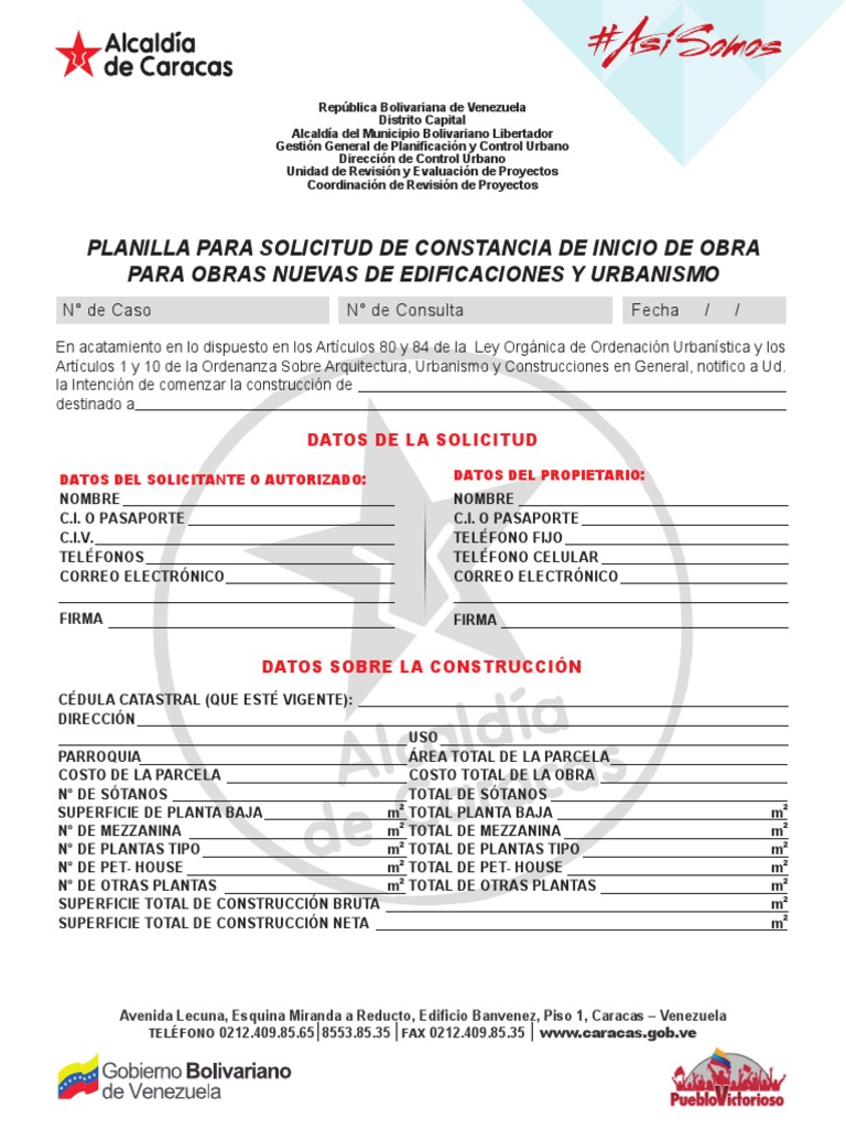 Planilla Inicio Obras Nuevas y Edificaciones Nuevas | PDF