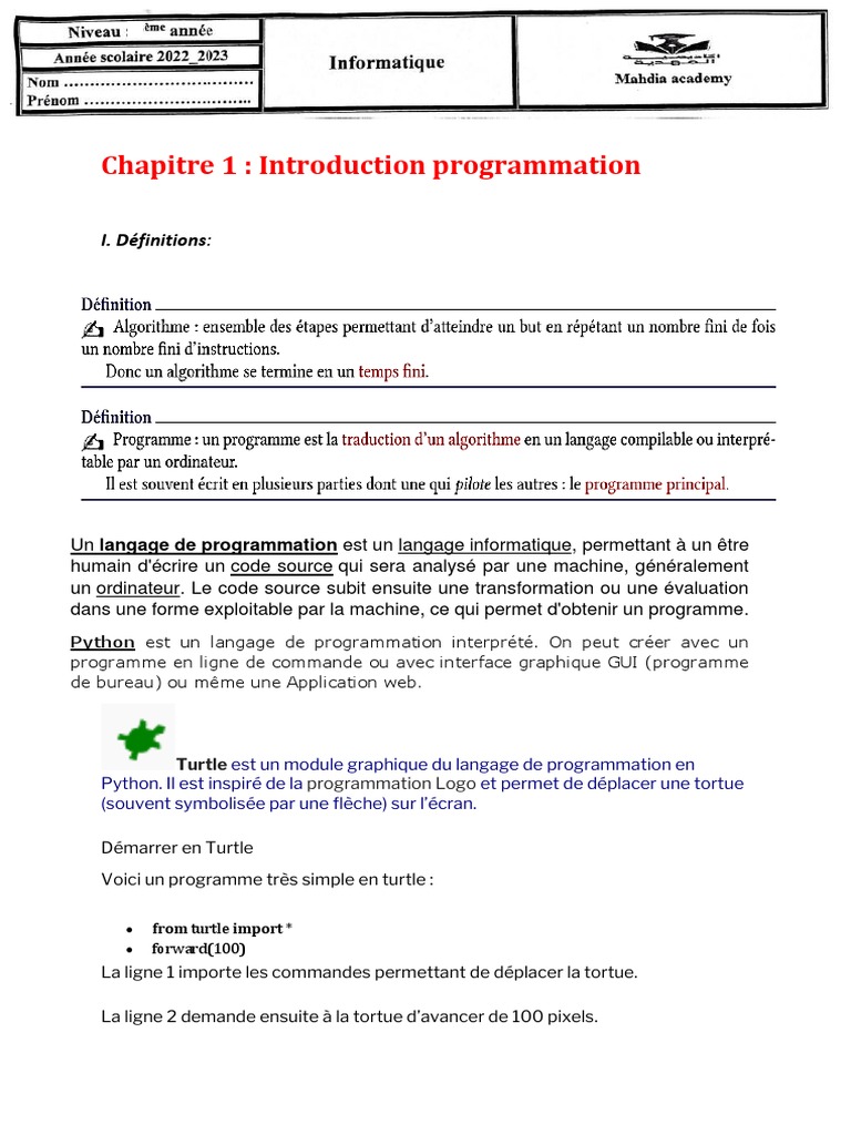 Chapitre 1 11111 | PDF | Programmation informatique | Programmation