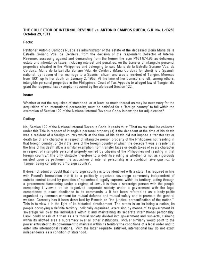 The Collector of Internal Revenue vs. Antonio Campos Rueda, G.R. No. L ...