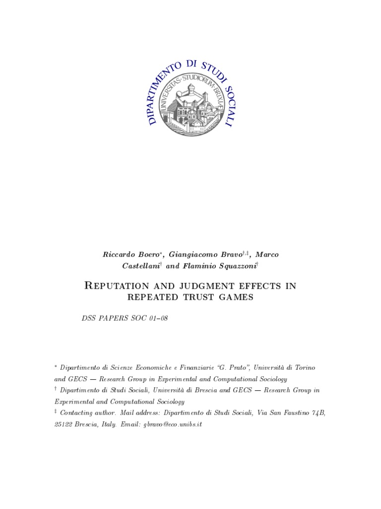 Reputation and Judgment Effects in Repeated Trust Games | PDF | Trust ...