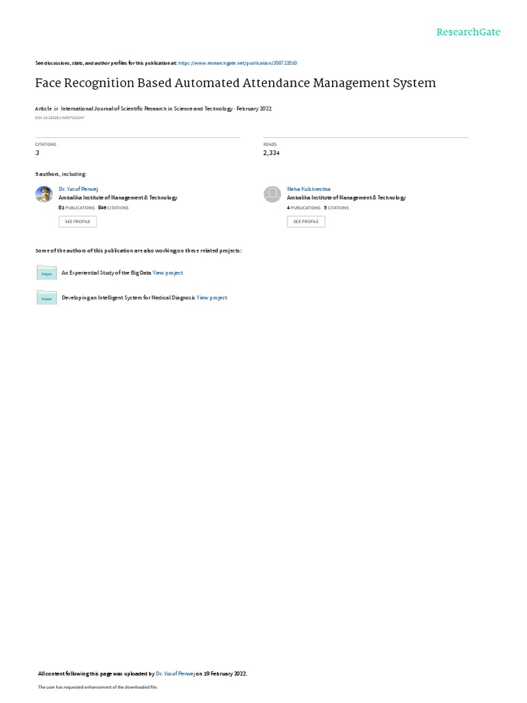 Face Recognition Based Automated Attendance Management System | PDF ...