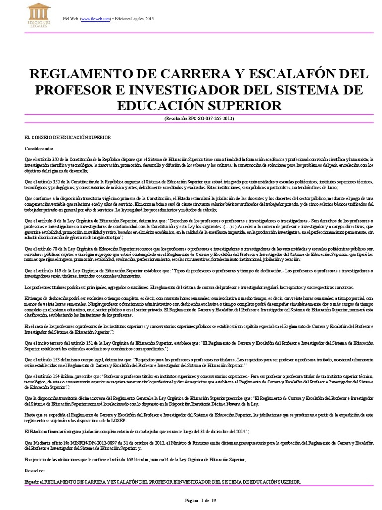 Reglamento de Carrera y Escalafon Del Profesor e Investigador Del ...