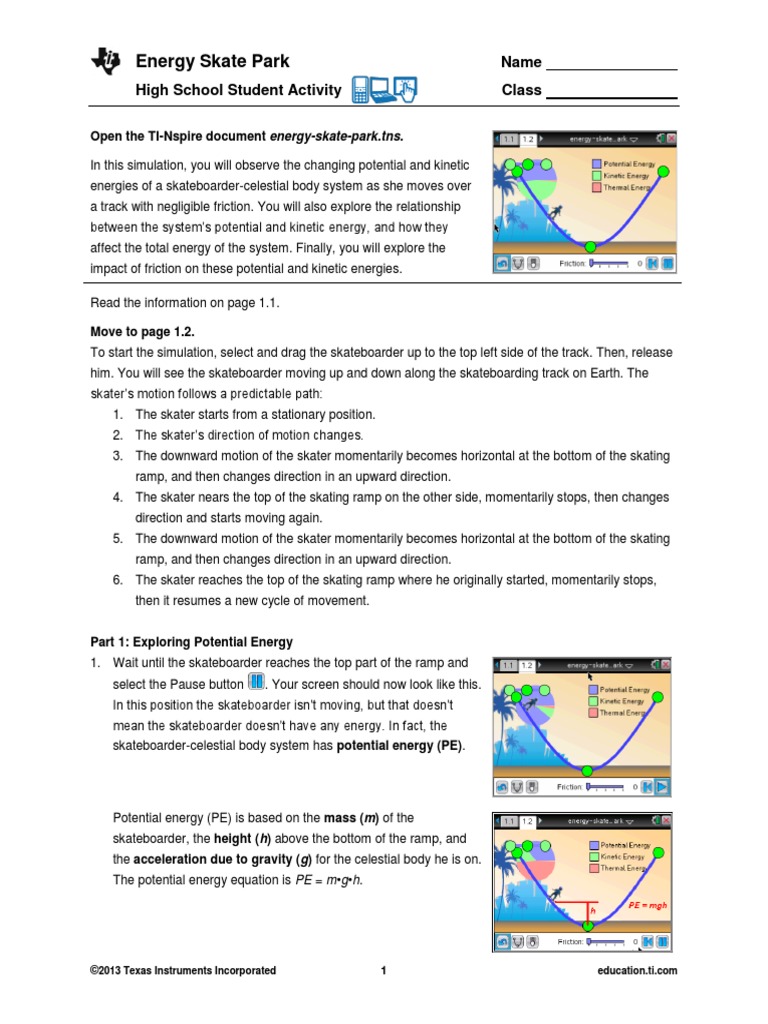 Energy Skate Park Student HS | PDF | Potential Energy | Friction